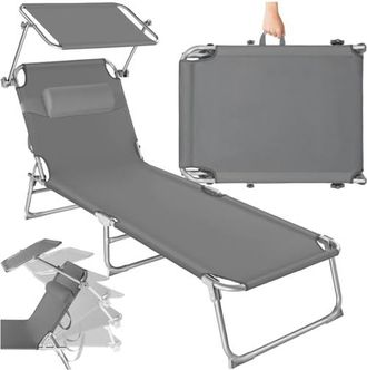 TecTake Chaise Longue Pliante Bain de Soleil Jardin Exterieur avec Pare Soleil & Appuie-t&ecirc;te Chaise Longue inclinable Transat de Plage Relax Camping Salon de 
