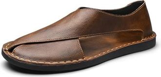 Generic Sandales plates en cuir v&eacute;ritable pour homme - Confortables - Pour la marche, la conduite, la plage, l&eacute;t&eacute;, marron fonc&eacute;, 39 1/3 EU