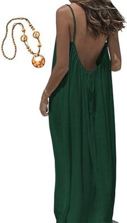 Generic Robe longue dos nu &agrave; bretelles spaghetti 2026 sans manches - Robe longue ouverte dans le dos - Robe d&eacute;t&eacute; pour le salon, la maison, les vacances, la pl