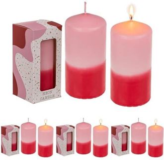 Out of the Blue Stumpenkerze mit Farbverlauf, rosa/rot ca. 12 x 6 cm, in Geschenkbox (Packung mit 4)