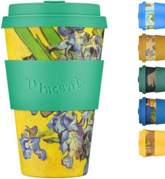 Ecoffee Cup 14oz 400ml Van Gogh Collection Wiederverwendbare umweltfreundliche 100% pflanzliche Kaffeetasse mit Silikondeckel und H&uuml;lle - Melaminfreie Reisetasse,