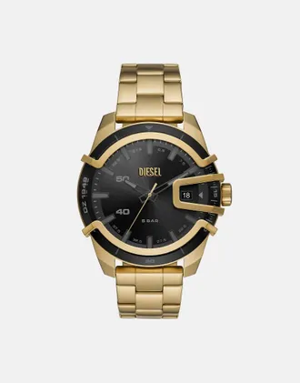 Diesel Montre effet cage pour homme en acier inoxydable &agrave; 3 aiguilles et affichage date - Dor&eacute;