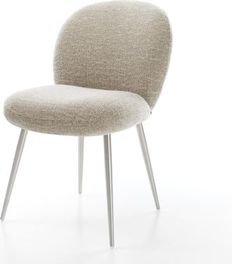 DELIFE Esszimmerstuhl Nube-Flex Webstoff Soft Beige 4-Fuß konisch Edelstahl Taschenfederkern, Esszimmerstühle