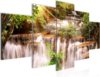 Runa Art Bild Wohnzimmer Schlafzimmer Wasserfall 5 Teilig Natur Landschaft Bunt Wandbilder auf Vlies Leinwand 011753a