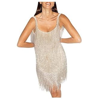 Generic Robe Gatsby Blanche, Great Gatsby Party Casual Sequin Sexy Kleid Robe de Soir&eacute;e Classiques col V sans Manche Annee 20 Robes &Eacute;l&eacute;gant Mode pour Femme Co