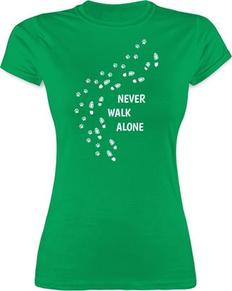 Shirtracer Shirt Damen - Geschenk f&uuml;r Hundebesitzer - Never Walk Alone Pfotenabdr&uuml;cke - XL - Gr&uuml;n - Oberteile hundespr&uuml;chen hundeshirts hundefan gassi Tshirt hun