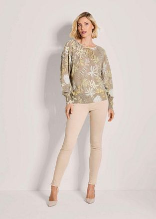 Madeleine Strickpullover Sommerpullover mit Bl&auml;ttermuster Feinstrickpullover mit U-Boot-Ausschnitt und Langarm