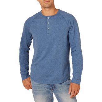 Amazon Essentials Herren Langärmeliges Henley-Shirt, Schmale Passform, Blau Heide, XXL