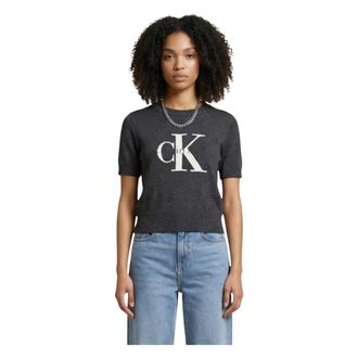 Calvin Klein Jeans Femme, Pulls, Gris, Taille: 38 FR Tricot &agrave; col rond