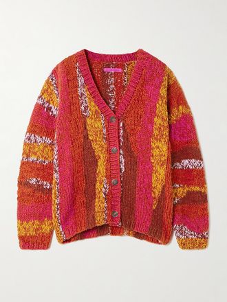 The Elder Statesman Cardigan En Bouclé De Coton Biologique À Rayures - Rouge