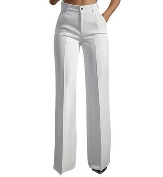 Generic Pantalon de costume simple pour femme Pantalon classique daffaires jambe droite, blanc, M