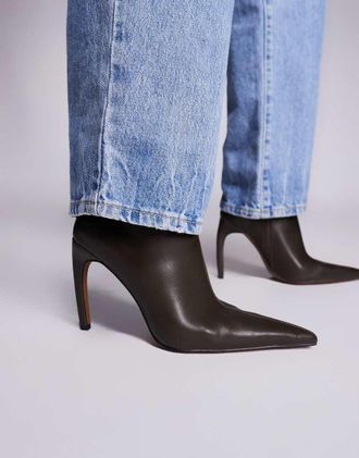 Asos Ebony - Bottines &agrave; talon haut et bout pointu - Olive-Vert