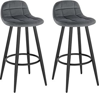 Woltu Lot de 2 Tabourets de Bar Modernes, Chaises de Cuisine Hautes avec Dossier, Repose-Pieds et Assise Rembourrée, en Velours et Métal, Hauteur dAssise 70