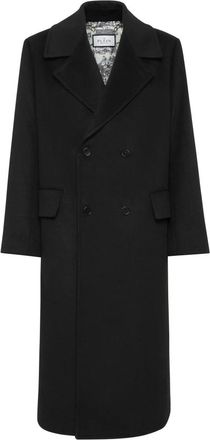 Philipp Plein Homme, Manteaux, Noir, Taille: L Manteau Long Crois&eacute; en Laine &agrave; Chevrons