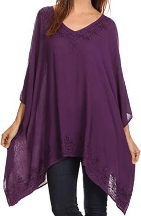 Sakkas K2022S - Wren l&eacute;g&egrave;re Cercle Poncho Top Chemisier avec Broderie d&eacute;taill&eacute;e - Violet - OS