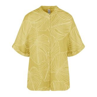 Bomboogie Femme, Blouses et Chemises, Jaune, Taille: 40 FR Chemise en Lin &agrave; Col Mao