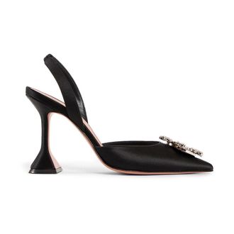 Amina Muaddi Kristall Brosche Slingback Sandalen - - Shoes - Damen - Schwarzk - 38 EU