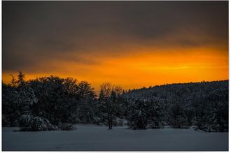 artboxONE Poster 45x30 cm Natur Schneeland im Sonnenuntergang - Bild Landschaft Schnee Schneeflocken