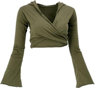 Guru Shop Guru-Boutique, Haut &agrave; Langer, Yaourt, Chemise &agrave; Manches Longues Avec Manches Trompette, Vert Olive, Ducoton, Size:M / L (40), Chandails, Sweat-shirts 