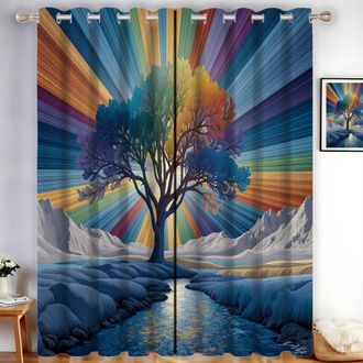 Generic 100% Verdunklungsvorh&auml;nge Grau &Ouml;senschal 2Er Set H 145 X B 140 cm Vorh&auml;nge W&auml;rmeisolierend Thermovorhang K&auml;lteschutz F&uuml;r Schlafzimmer/Wohnzimmer, Bunt