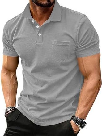 Generic Polo &agrave; manches courtes pour homme - Respirant - Pour l&eacute;t&eacute; - L&eacute;ger - Pour le sport - Coupe ajust&eacute;e - Avec poche de poitrine, Gris (01), 3XL