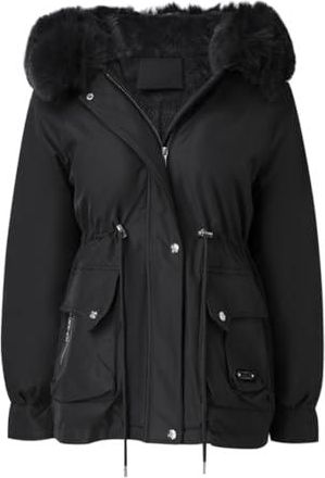 Minetom Manteau Femme Hiver Veste Polaire Chaud Manteaux Outercoat Parka Blouson Chic Et Elegant Veste À Capuche Avec Zippé Et Poches A Noir L