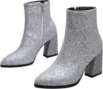 Frcolor Bottines &agrave; Talon Haut Paillettes pour Femme Design &Eacute;l&eacute;gant &agrave; Bout Effil&eacute; Fermeture &Eacute;clair Lat&eacute;rale Mode Automne-hiver Chaussures Chic et Confortables