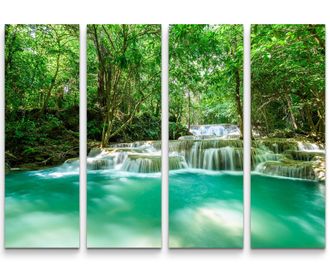 Paul Sinus Art Leinwandbilder | Bilder Leinwand 130x90cm 4 Teile Wasserfall im tropischen Regenwald in Thailand