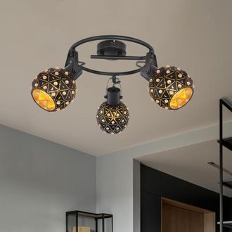Globo Lighting Plafonnier, spot de plafond, lampe de cuisine, lampe de salon, aspect cristal, spots mobiles, 3 flammes, m&eacute;tal noir or, 3 x E27, h 29 cm