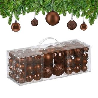Relaxdays Weihnachtskugeln im 76er Set, Kunststoff, glitzernde, Matte, gl&auml;nzende Baumkugeln, Christbaumschmuck, braun