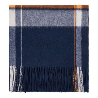 Davidoff ESSENTIALS Herren Schal Marineblau/Orange - sportlicher Schal aus 100% Wolle - wärmender Wollschal in modernen Blockfarben