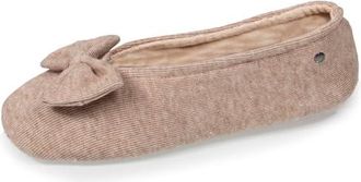 Isotoner Chaussons pantoufles Ballerines femme ultra confortables, semelle en cuir, détail grand noeud