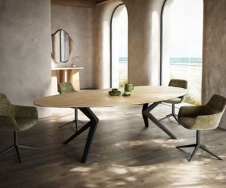 DELIFE Esstisch Edge Oval 280x130 Keramik Laminam Sabbia Eichefarbig Zenthara kantig Metall Schwarz, Esstische