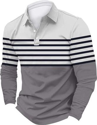 Generic Chemises de rugby &agrave; manches longues pour homme | Polo &agrave; manches longues ray&eacute; avec col pour homme - Chemise de travail d&eacute;contract&eacute;e et l&eacute;g&egrave;re &agrave; manches