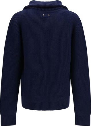 Balenciaga Ribbed Knit Zip Sweatshirt - Blue