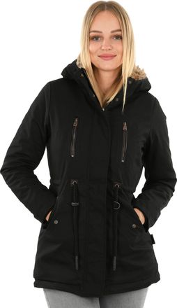Navahoo Damen Winterjacke (XS-3XL) - 100% Baumwolle Obermaterial, Kapuze mit Reißverschluss auftrennbar, Teddyfell innen, Warme Jacke Frauen B648 (S, Schwarz)