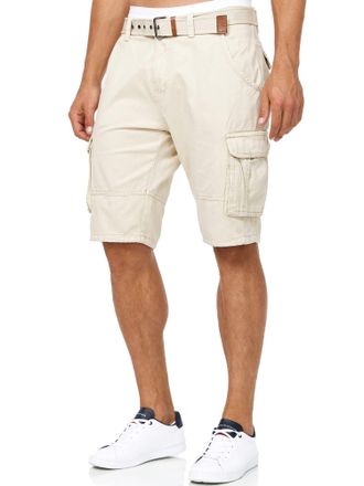 Indicode Herren Monroe Cargo Cargo-Shorts inkl. Gürtel | Bermuda Männer Sommerhose aus Baumwolle Fog, 3XL
