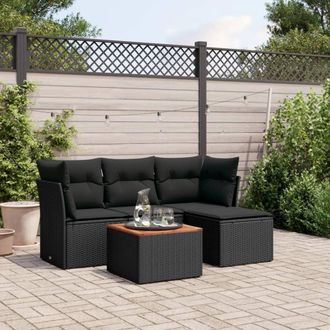Festnight QJBSAVVA 5-TLG. Gartenm&ouml;bel Lounge Set Schwarz PE-Rattan 62x62x69 cm bis 110 kg belastbar modulare Gartenlounge f&uuml;r Balkon Terrasse kleine Fl&auml;chen Gar