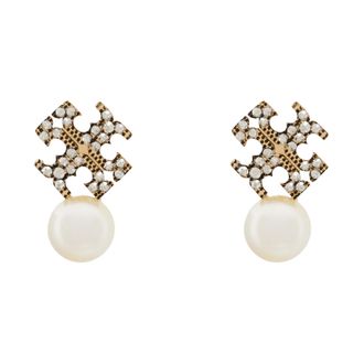 Tory Burch Ohrringe Tory Burch LOGO AND PEARL STUD EARRINGS 184422 Goldfarben