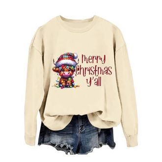 Generic Sweat Noel Femme Grande Taille Sweat-Shirt FéMinin sans Capuche Motif Western De NoëL pour Un Style De Vacances Tendance Et Confortable