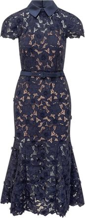 Self Portrait Femme, Robes, Bleu, Taille: 42 FR Guipure Lace Midi Dress