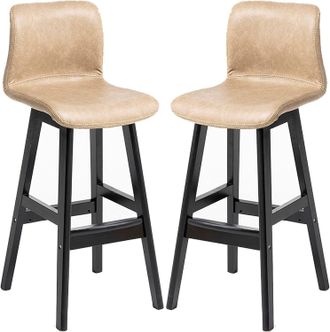 Generic Barhocker mit R&uuml;ckenlehne und Holzbeinen aus Kunstleder, hohe K&uuml;chenst&uuml;hle f&uuml;r Pubs und Caf&eacute;s