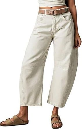 Generic Jean baggy pour femme - Taille mi-haute - Extensible - Style vintage - Coupe ample - Jambe large - Jean baggy Boyfriend Y2k, ivoire, L