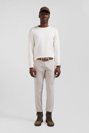 Eden Park Pantalon Chino Uni En Coton Stretch Beige Coupe Slim