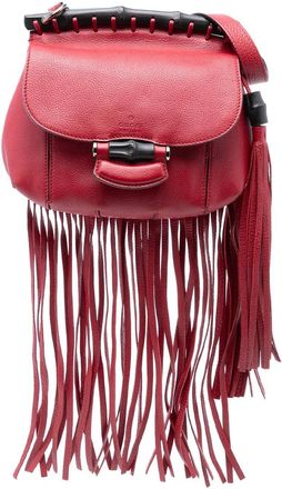 Gucci Hobo Bags - Small Leather Bamboo Nouveau Fringe Crossbody - Gr. unisize - in Rot - f&uuml;r Damen