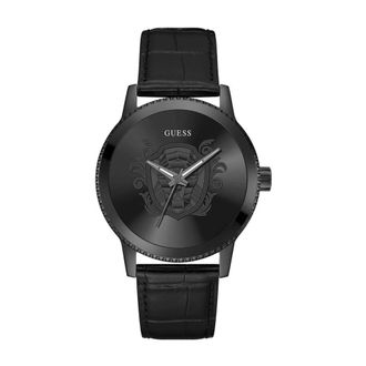 Guess Homme, Accessoires, Noir, Taille: ONE Size Montre à Quartz avec Bracelet en Cuir Noir