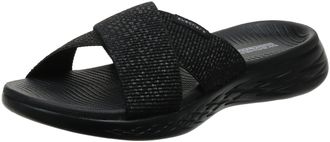 Skechers Damen On-The-go 600-Glistening Metallic Mesh Slide Schiebe-Sandalen, Schwarz, 35 EU