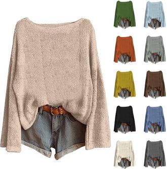 Generic HUIFUAO Chandails pour femmes grande taille pull tendance tricot l&eacute;ger pull automne manches longues hauts couleur unie col rond chemisier sortie sweat