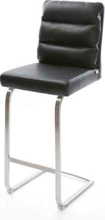 DELIFE Barstuhl Pela-Flex Echt-Leder Schwarz Freischwinger flach Edelstahl, Barstühle