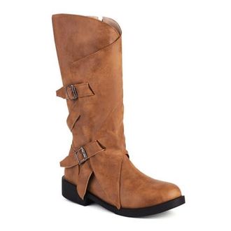 Generic Bottes de cowgirl western mi-mollet avec fermeture &eacute;clair lat&eacute;rale pour femme, chaussures d&eacute;contract&eacute;es pour lhiver, marron, 39.5 EU